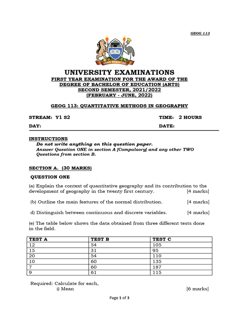 Geog 113 - Quantitative Methods | PDF | Applied Mathematics | Probability Theory