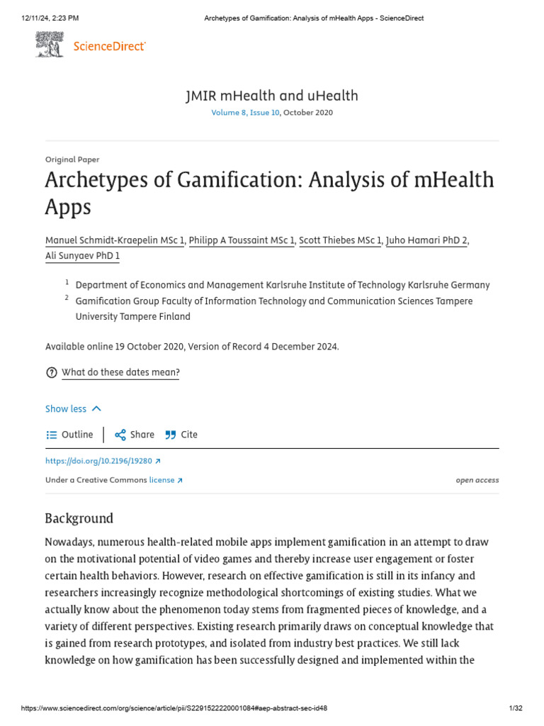 Archetypes of Gamification_ Analysis of mHealth Apps - ScienceDirect | PDF | Mobile App ...