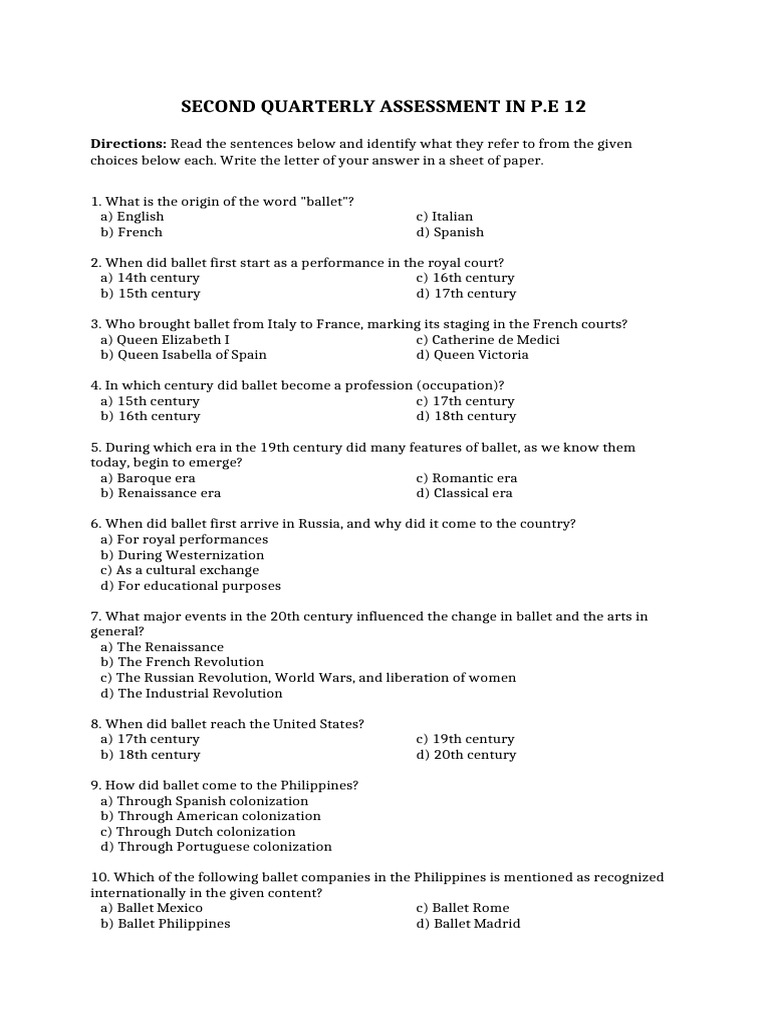 PE 12 2ND QUARTER EXAM | PDF | Dances | Musculoskeletal System