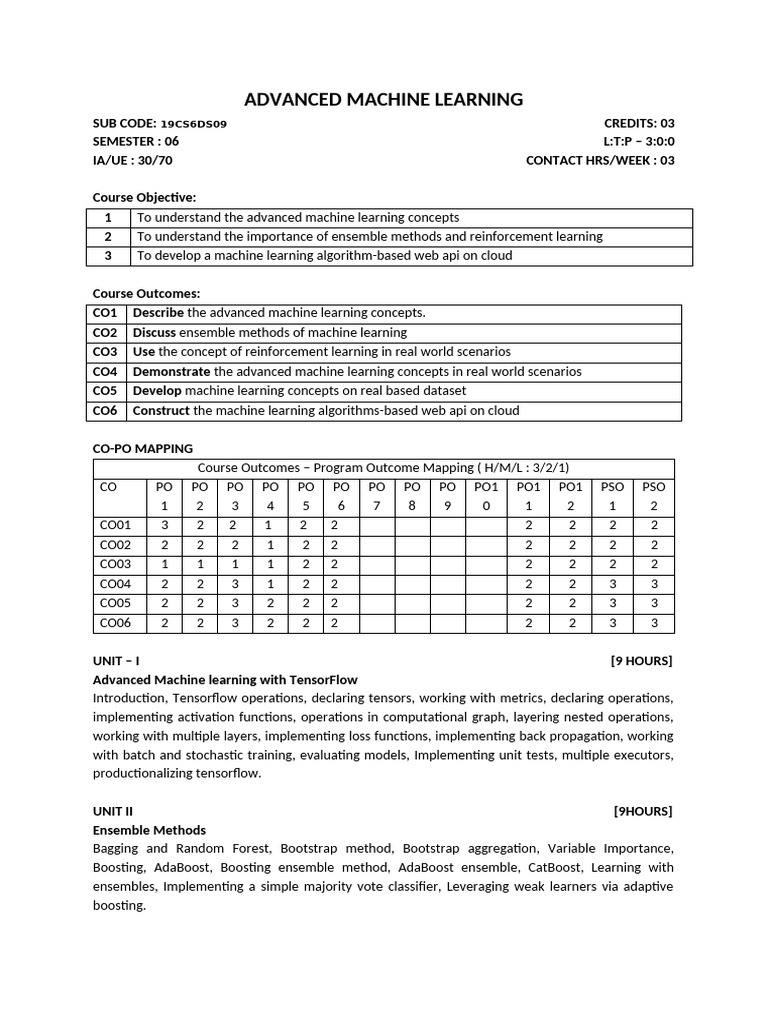 Advanced Machine Learning Syallabus | PDF | Machine Learning | Applied ...