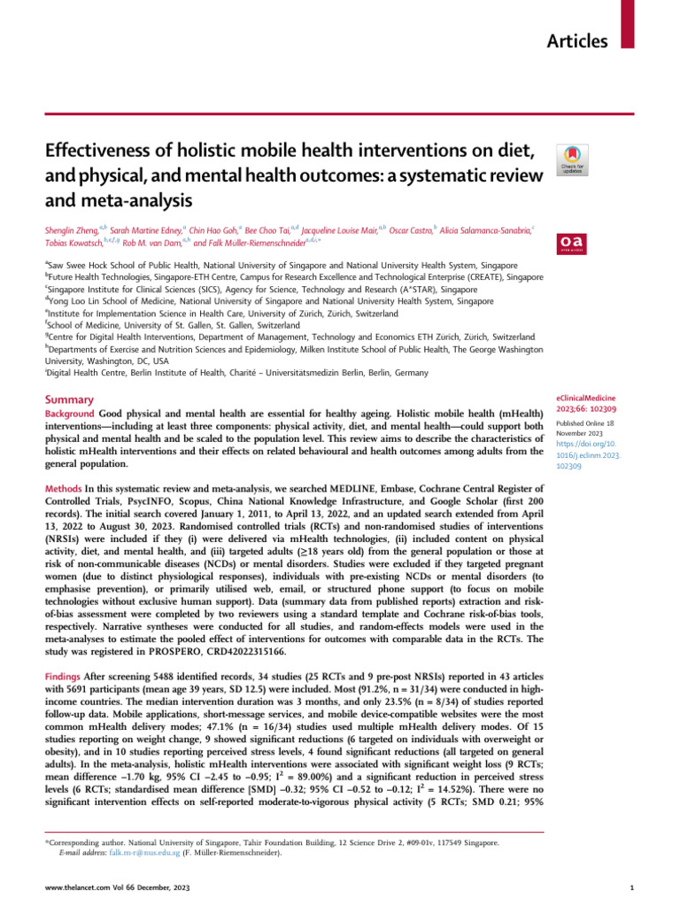 Effectiveness of Holistic Mobile Health Interventions On ... | PDF ...