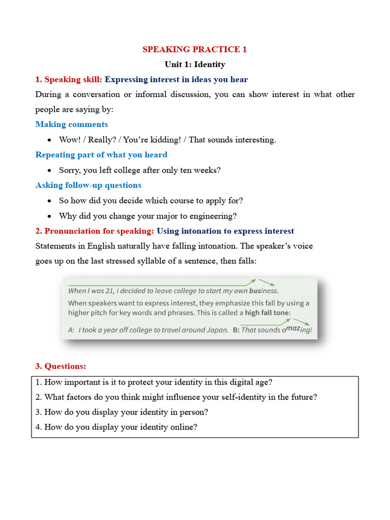 Speaking Practice 1 | PDF | English Language | Stress (Linguistics)