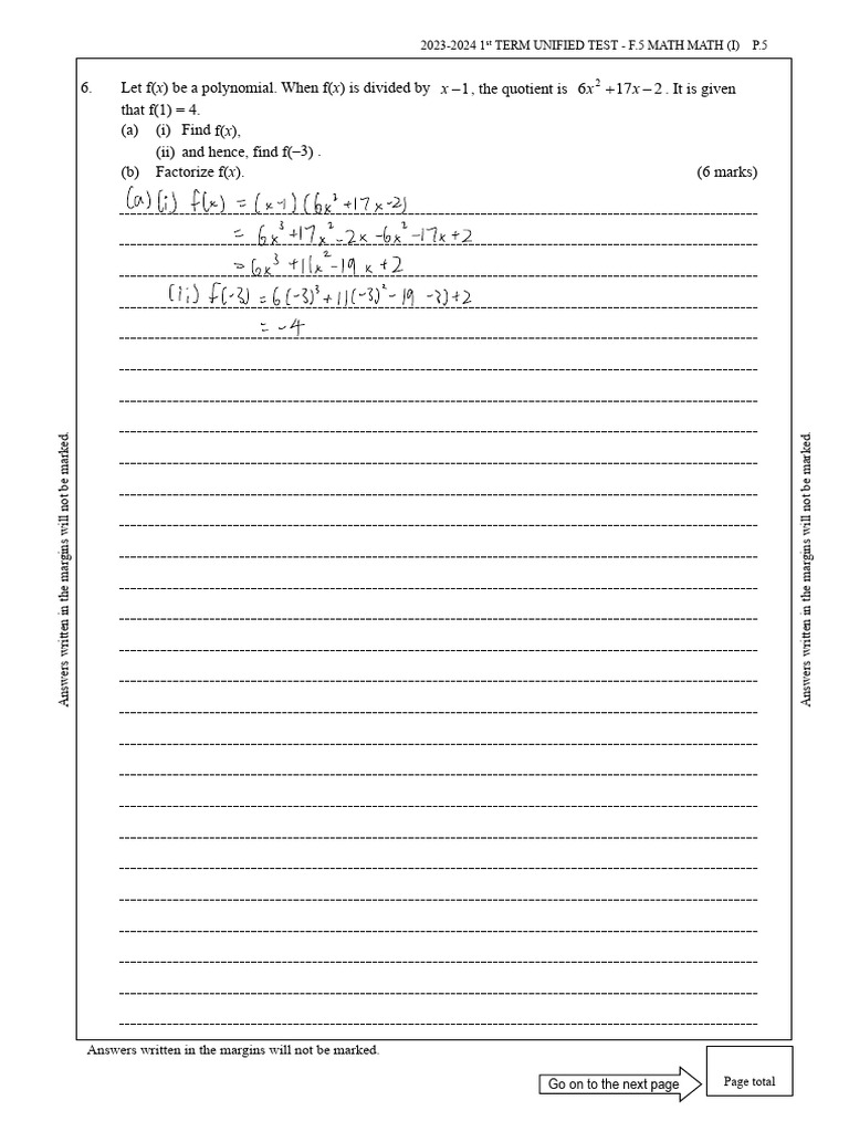 F.5 Math Unified Test 2023-2024 | PDF | Mathematics