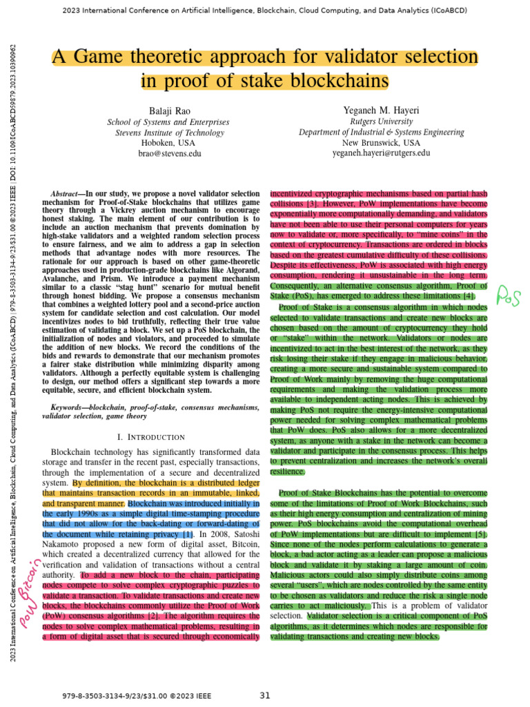A - Game - Theoretic - Approach - For - Validator - Selection - in - Proof - of - Stake ...