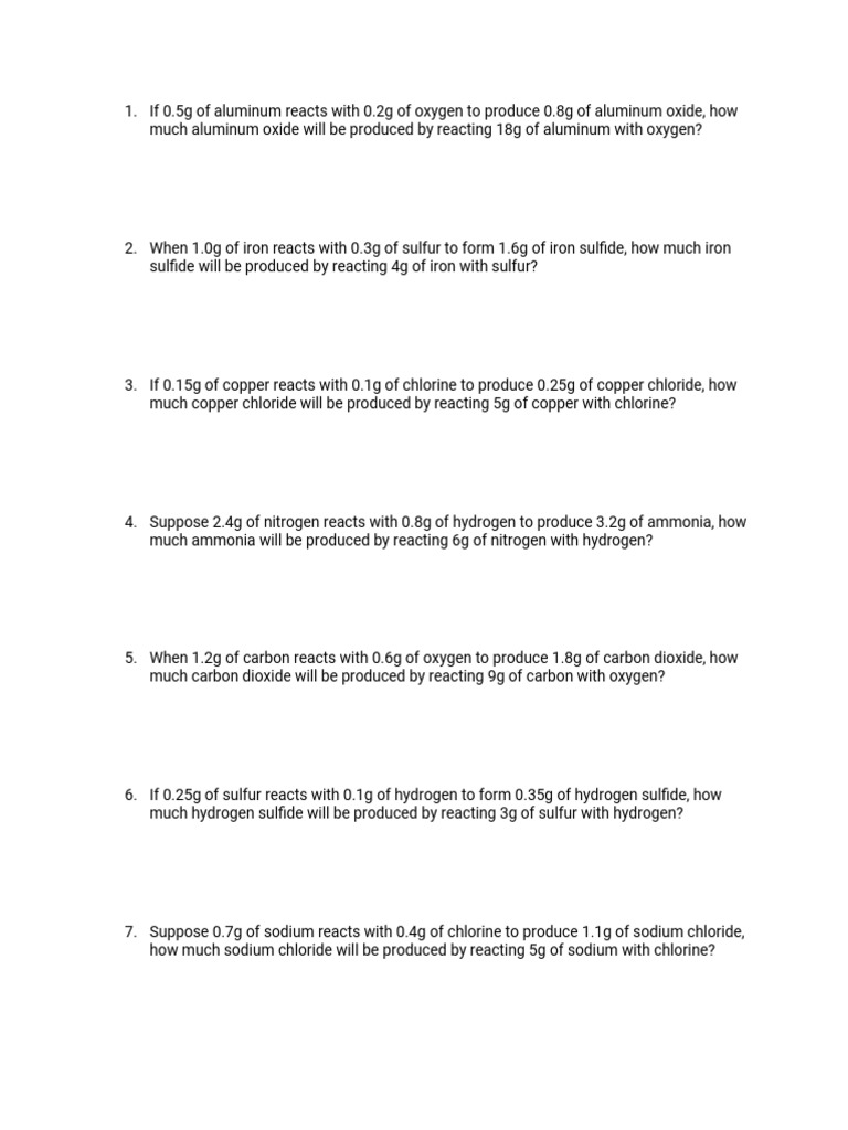 Limiting Reactant And Moles Word Problems Pdf Chlorine Oxide