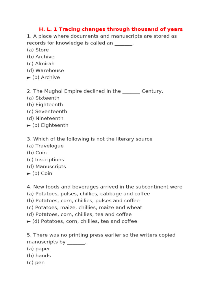 History 7th SST(All L) MCQS | PDF | Mughal Empire
