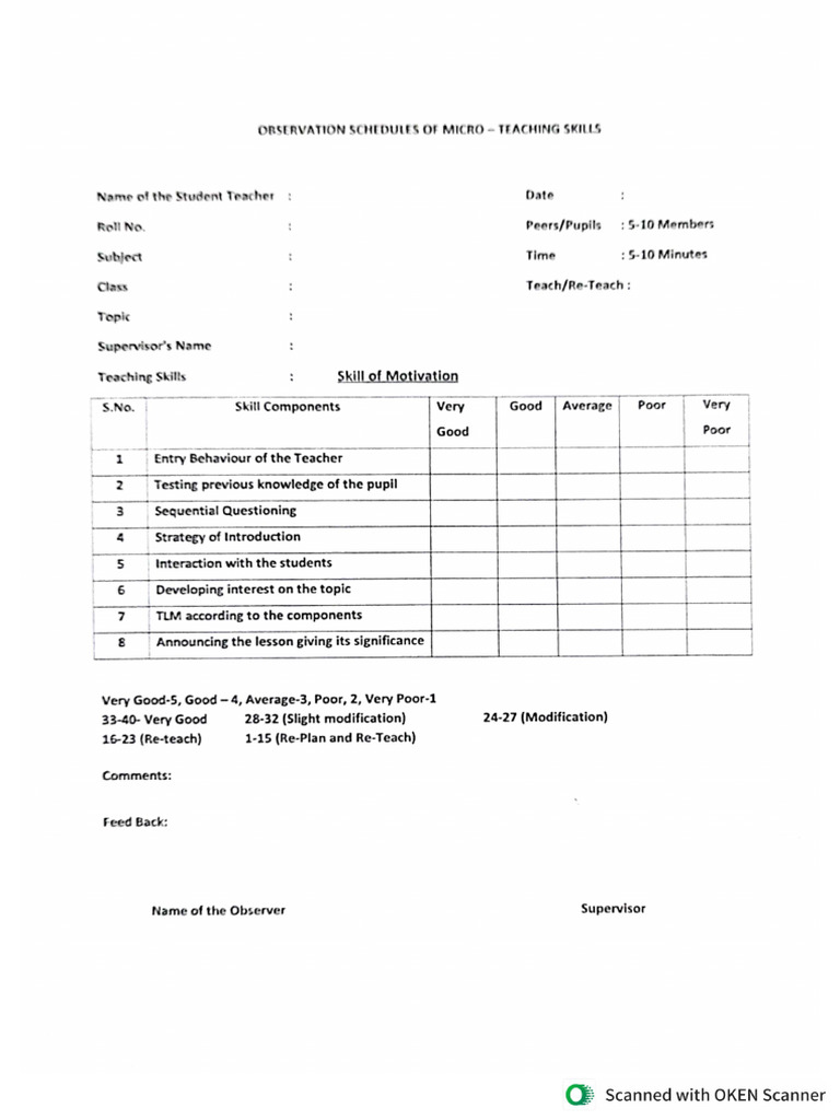 English Microteaching Observation Sheets | PDF