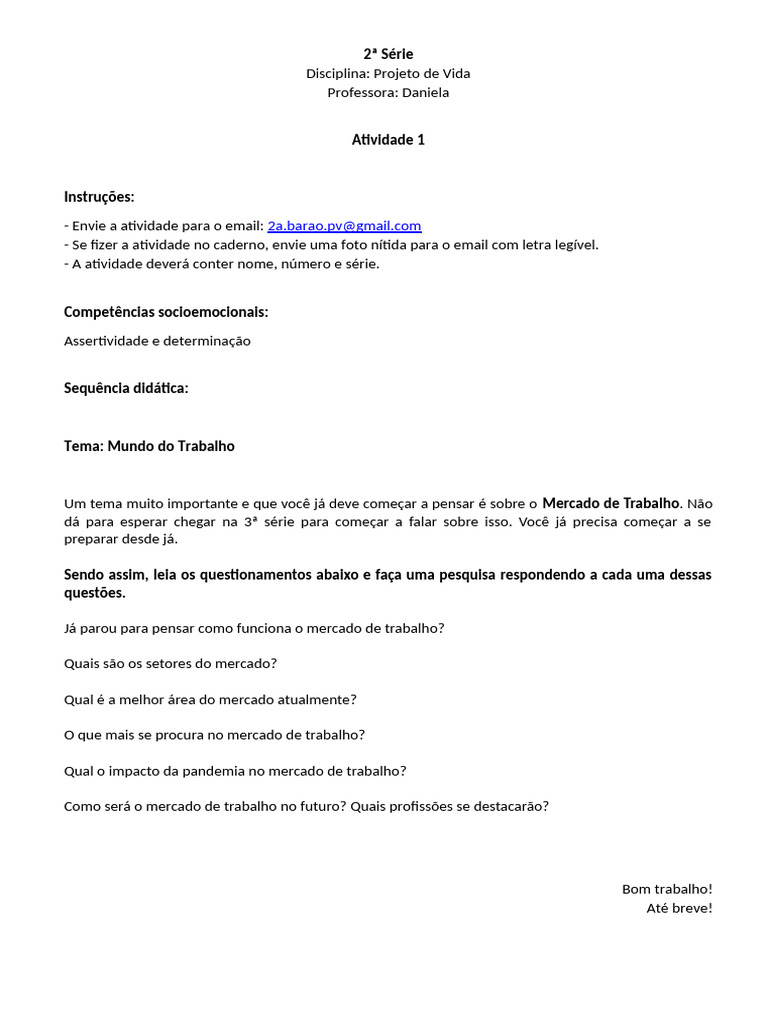 PV 2o ano - atividade 1 - 3o bim | PDF