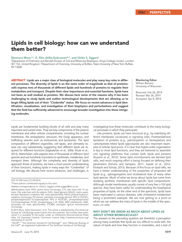 Muro Et Al 2017 Lipids in Cell Biology How Can We Understand Them ...