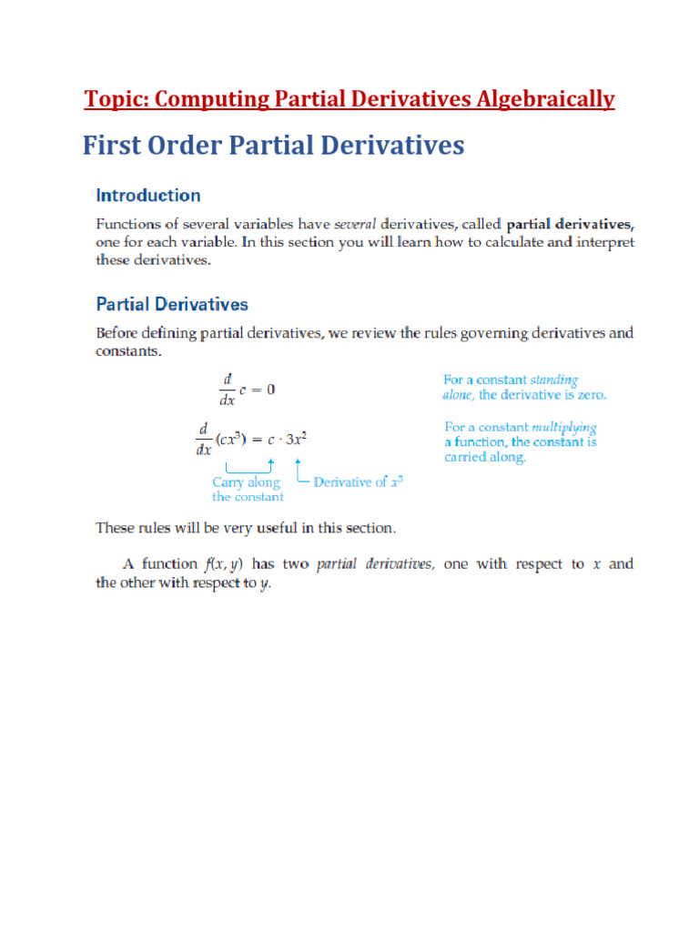Partial Derivatives Algebraically 1st Order | PDF | Derivative ...
