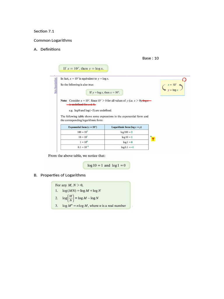 S4 Section 7 1 Common Logarithm Pdf