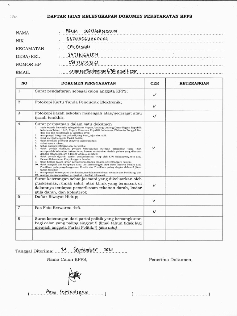 Daftar isian dokumen kpps | PDF Daftar isian dokumen kpps | PDF