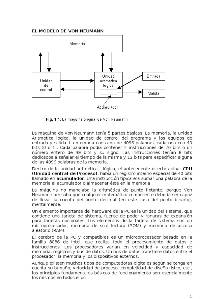 El Modelo de Von Neumann | PDF | Memoria del ordenador | Microprocesador