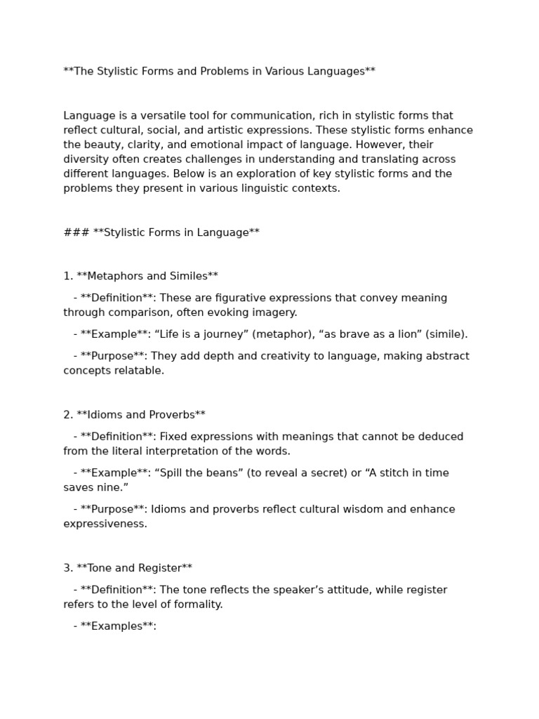 The Stylistic Forms and Problems in Various of Language. | PDF | Idiom ...