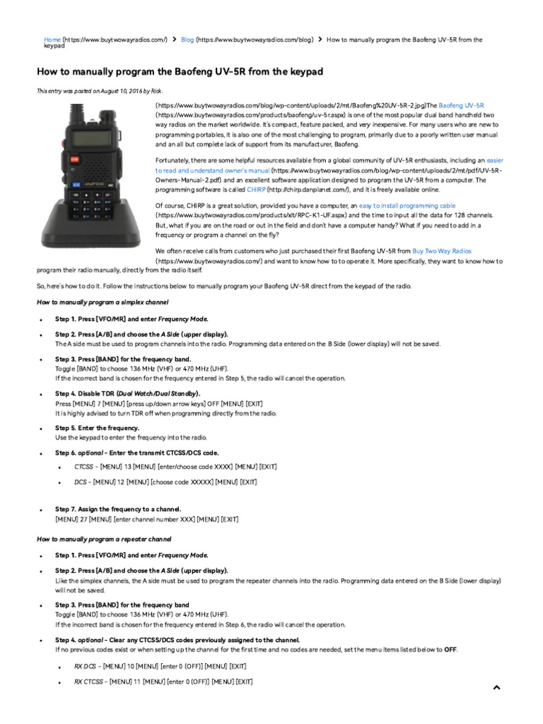 How to Manually Program the Baofeng UV-5R From the Keypad | PDF | Ultra ...