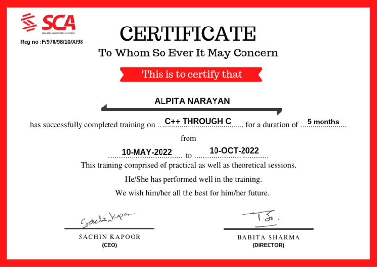 Alpita Narayan - C and CPP Certificate | PDF