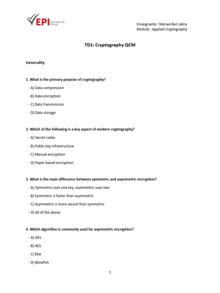 TD1 (1) | PDF | Cryptography | Key (Cryptography)