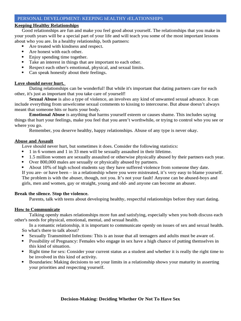 Healthy Relationships and Abuse Awareness | PDF | Adolescence | Sexual ...