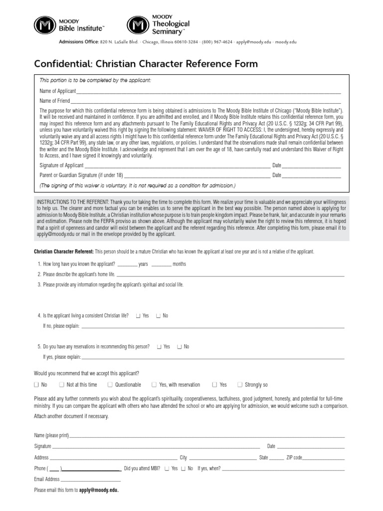 Christian Character Reference Form | PDF | Justice | Crime & Violence