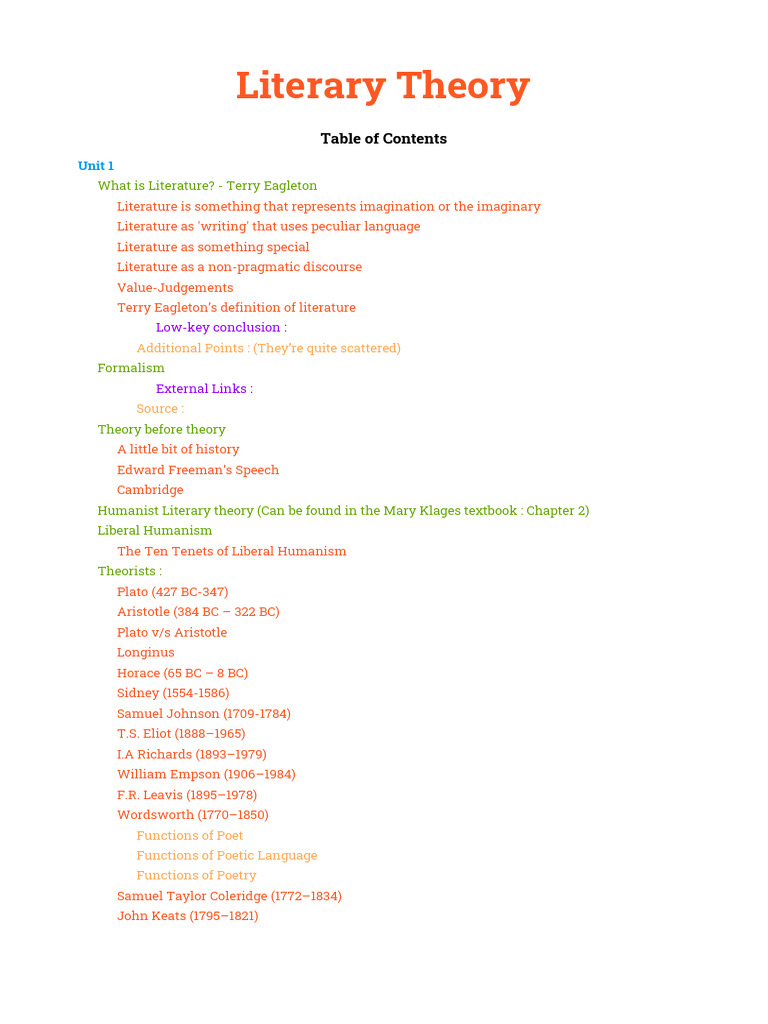 Overview of Literary Theory Concepts | PDF | Humanism | Liberal Arts ...