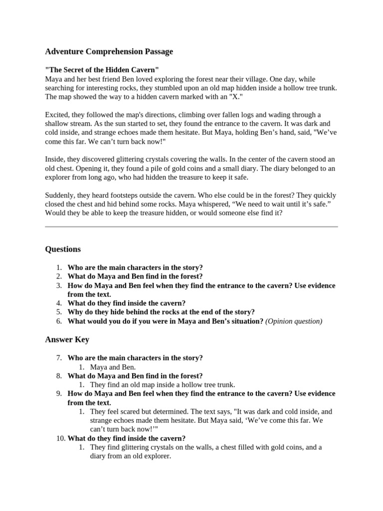 Adventure Comprehension Passage | PDF