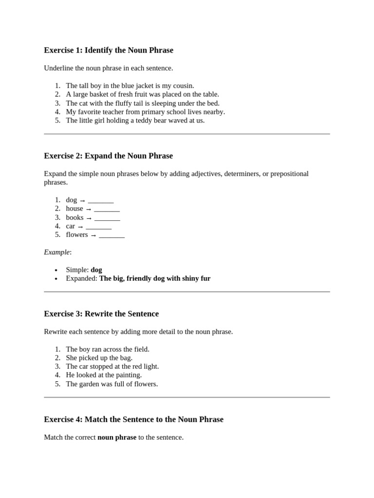 Exercise. NOUN PHRASE | PDF