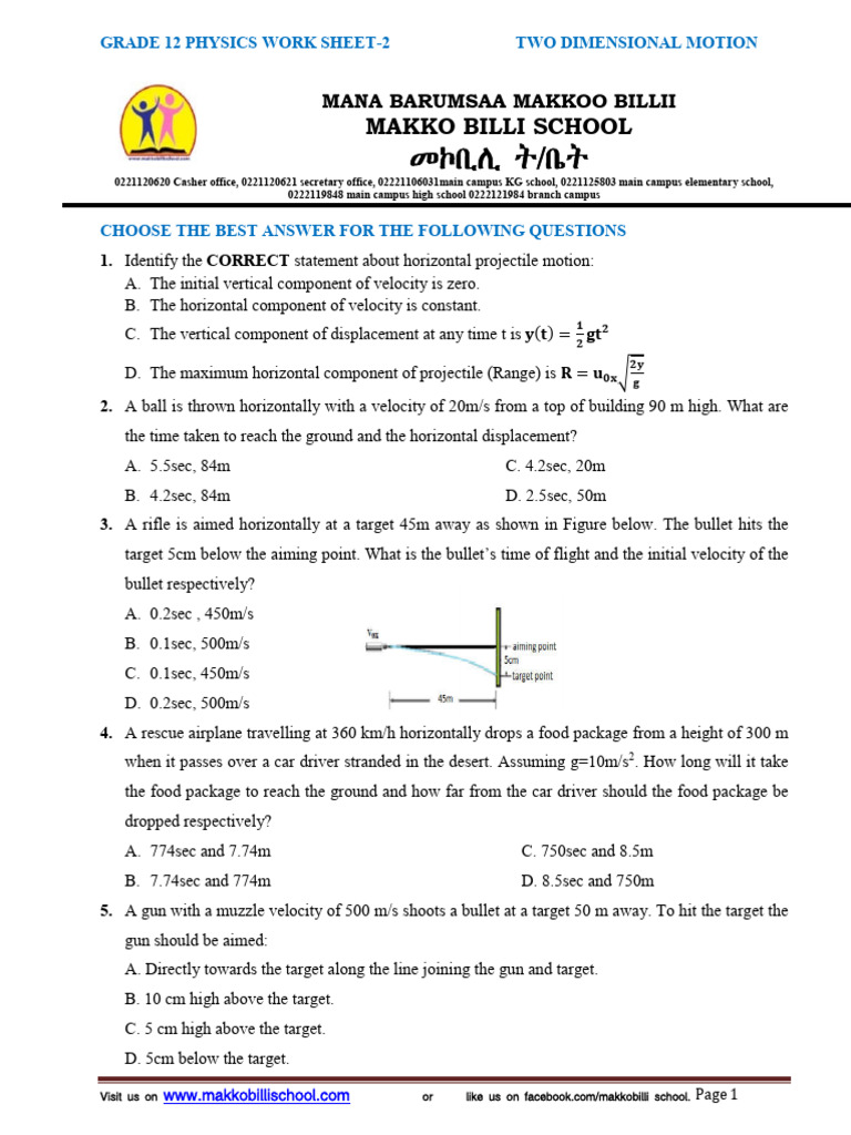 G.12 physics work sheet-2 | PDF | Projectiles | Flight