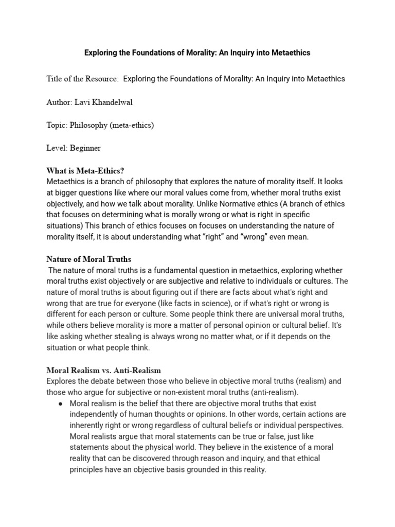 Exploring The Foundations of Morality An Inquiry Into Metaethics | PDF ...