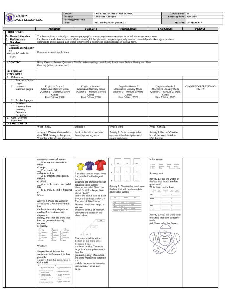 ENGLISH_2_DLL_Q3_W2 | PDF | Learning | Behavior Modification