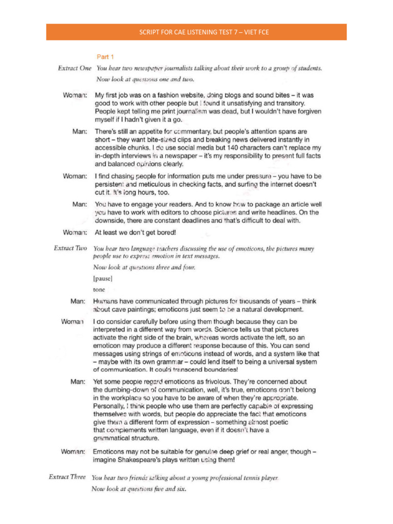 Script for CAE Listening Test 7 | PDF