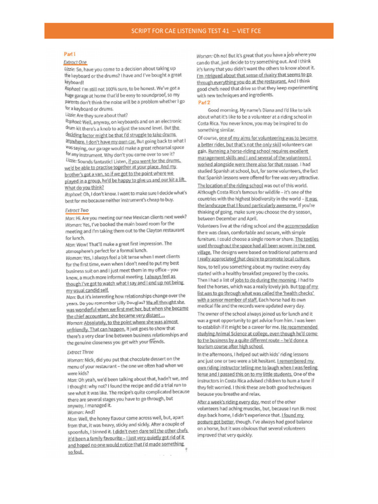 Script For CAE Listening Test 41 | PDF