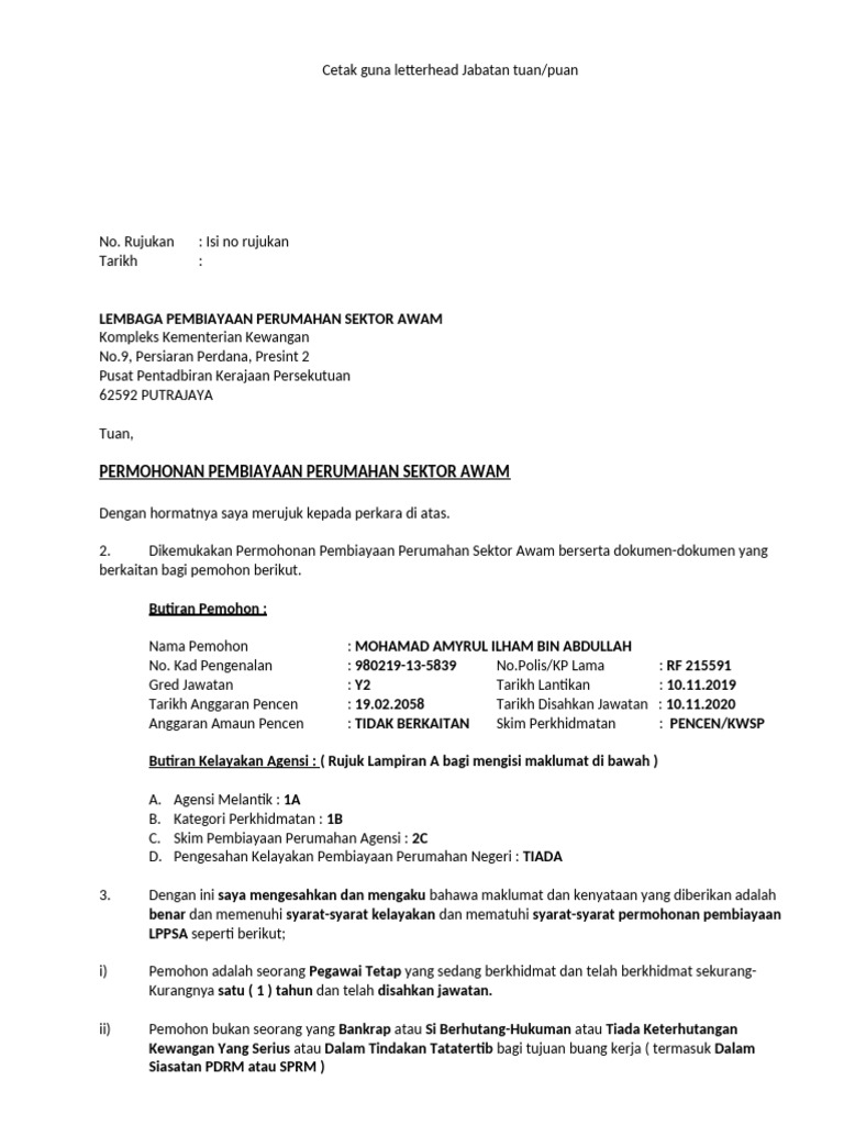 Letterhead Mohamad Amyrul Ilham Bin Abdullah | PDF