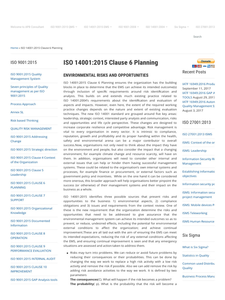 ISO 14001 2015 Clause 6 Planning | PDF | Risk | Quality Management System