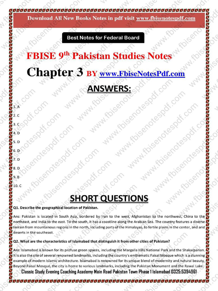 9th Pakistan Study CH 3 | PDF