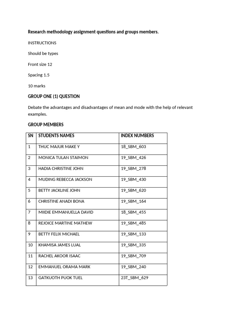 Research methodology groups assignment | PDF