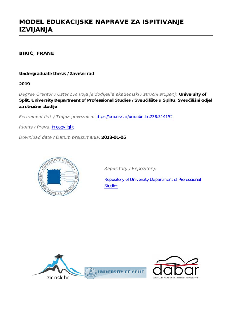 Model Edukacijske Naprave Za Ispitivanje Izvijanja: Bikić, Frane | PDF