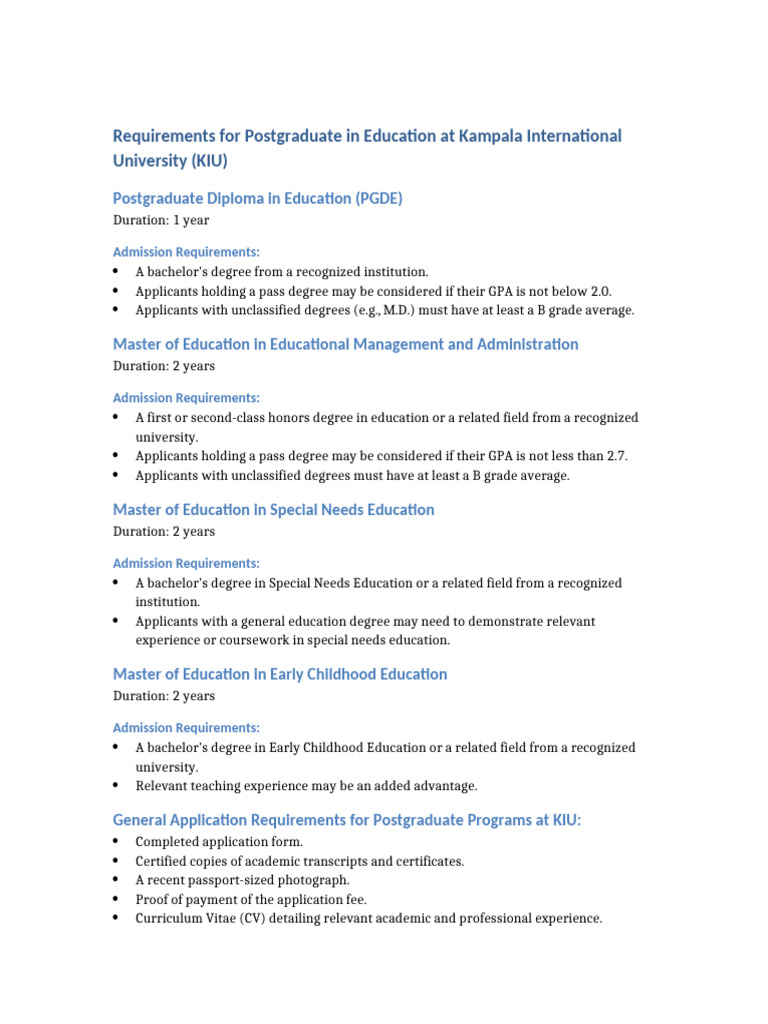 KIU Postgraduate Education Requirements | PDF