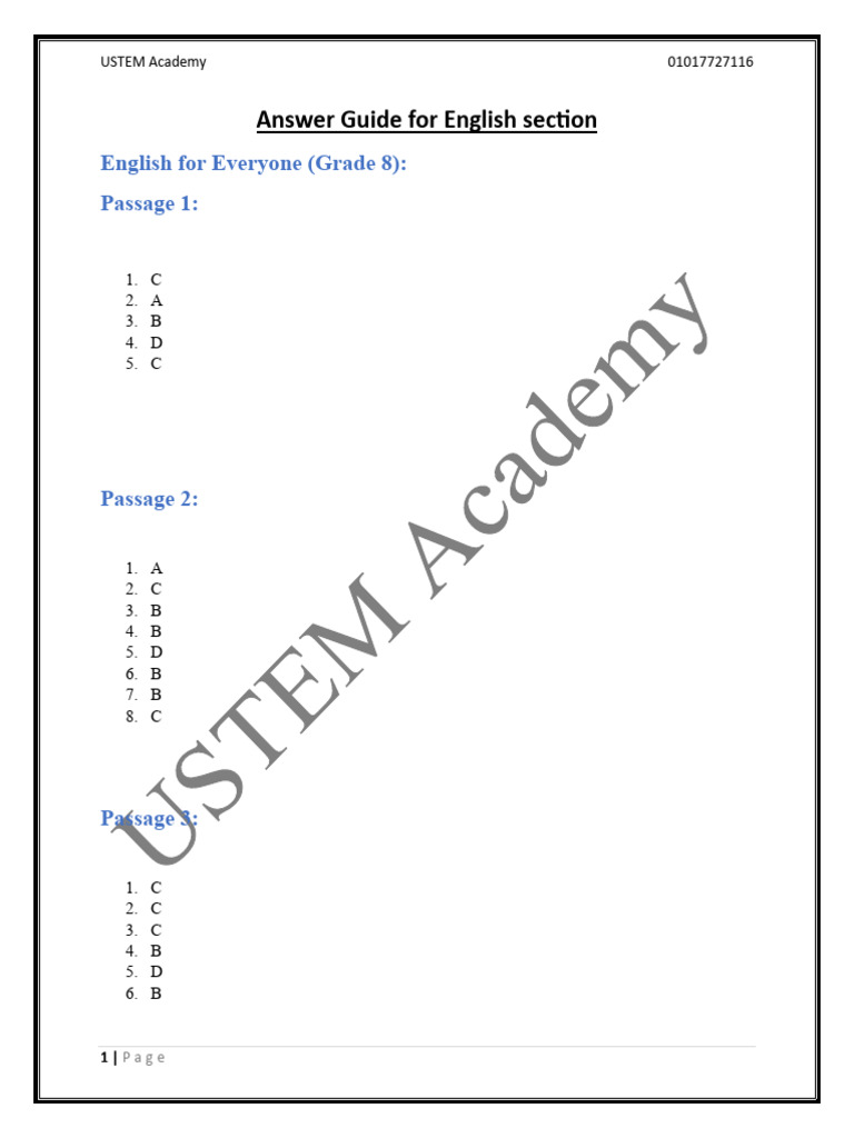 Answer Guide for English section | PDF
