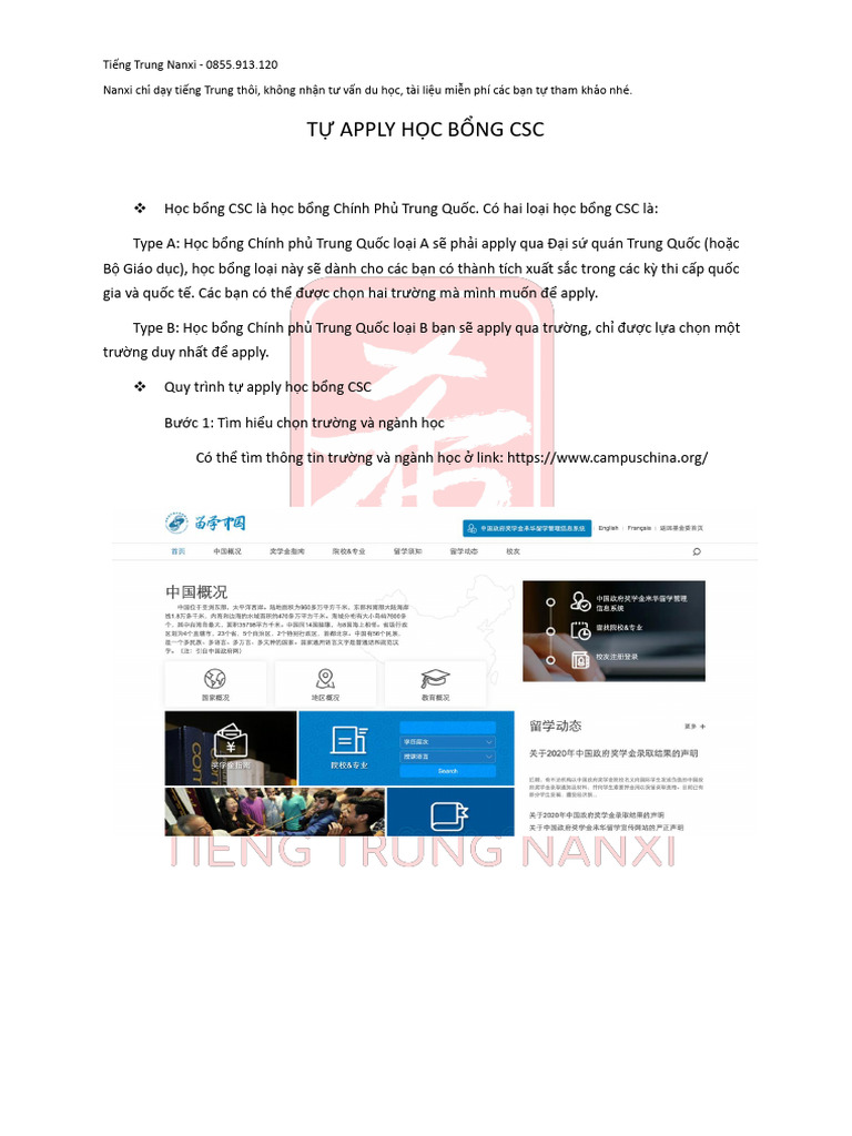 Nanxi-tự Apply Học Bổng Csc | PDF
