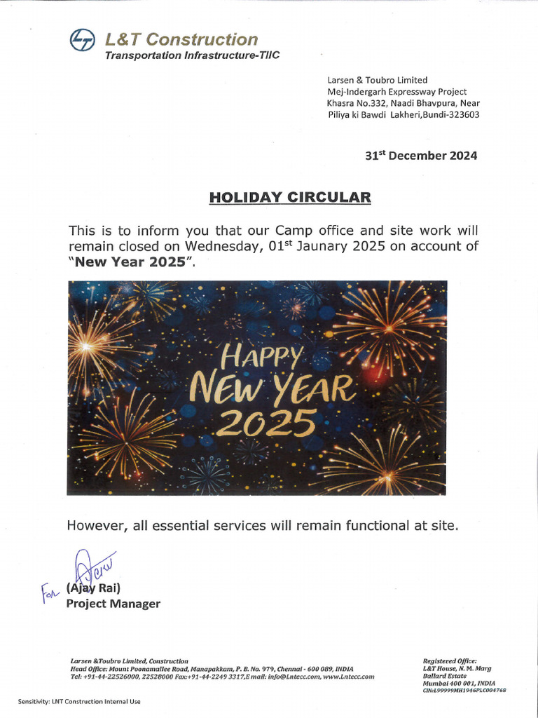 Holiday Circular MIEP - New Year - 2025 | PDF