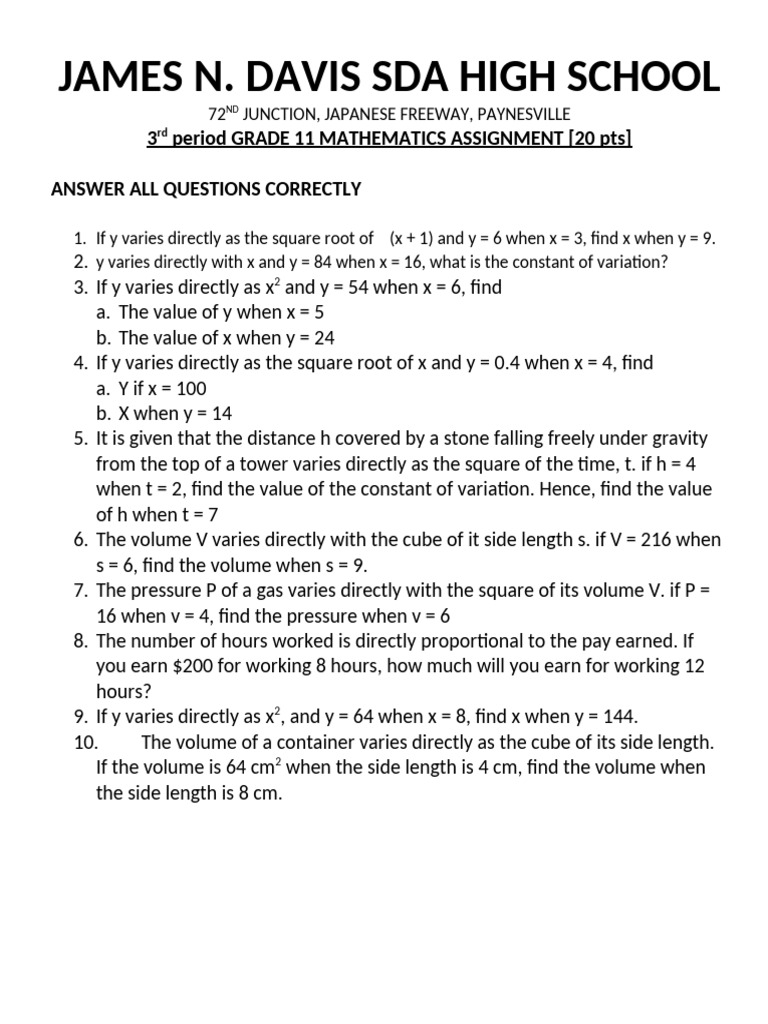 Jndsda Math Assignment 3RD PD | PDF