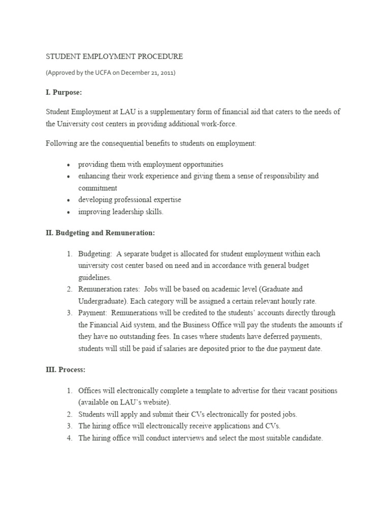 Student Employment Procedure | PDF | Employment | Student Financial Aid ...