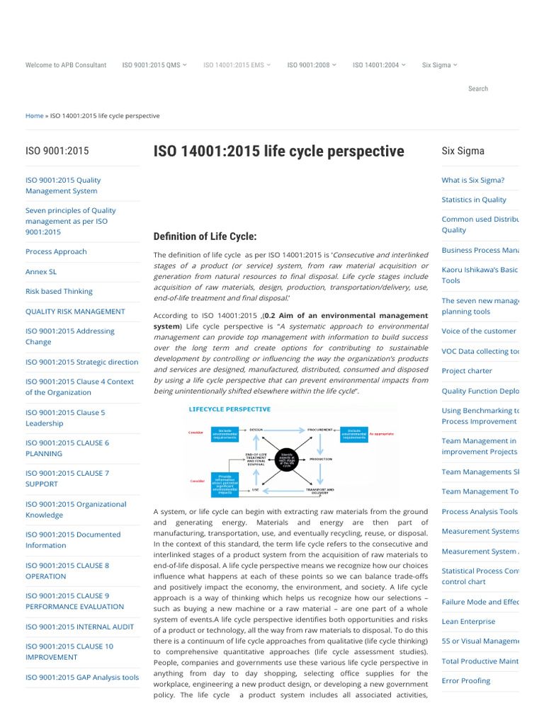 ISO 14001:2015 Life Cycle Perspective | PDF | Life Cycle Assessment ...