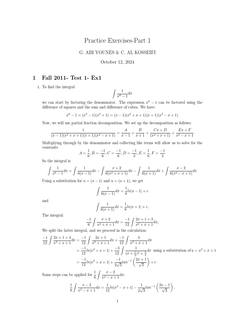 Calculus Integration Practice Exercises | PDF | Trigonometric Functions ...