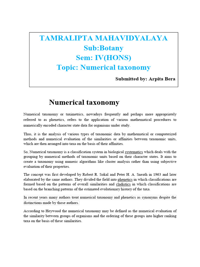SEM 4 Numerical Taxonomy | PDF | Taxonomy (Biology) | Biological ...