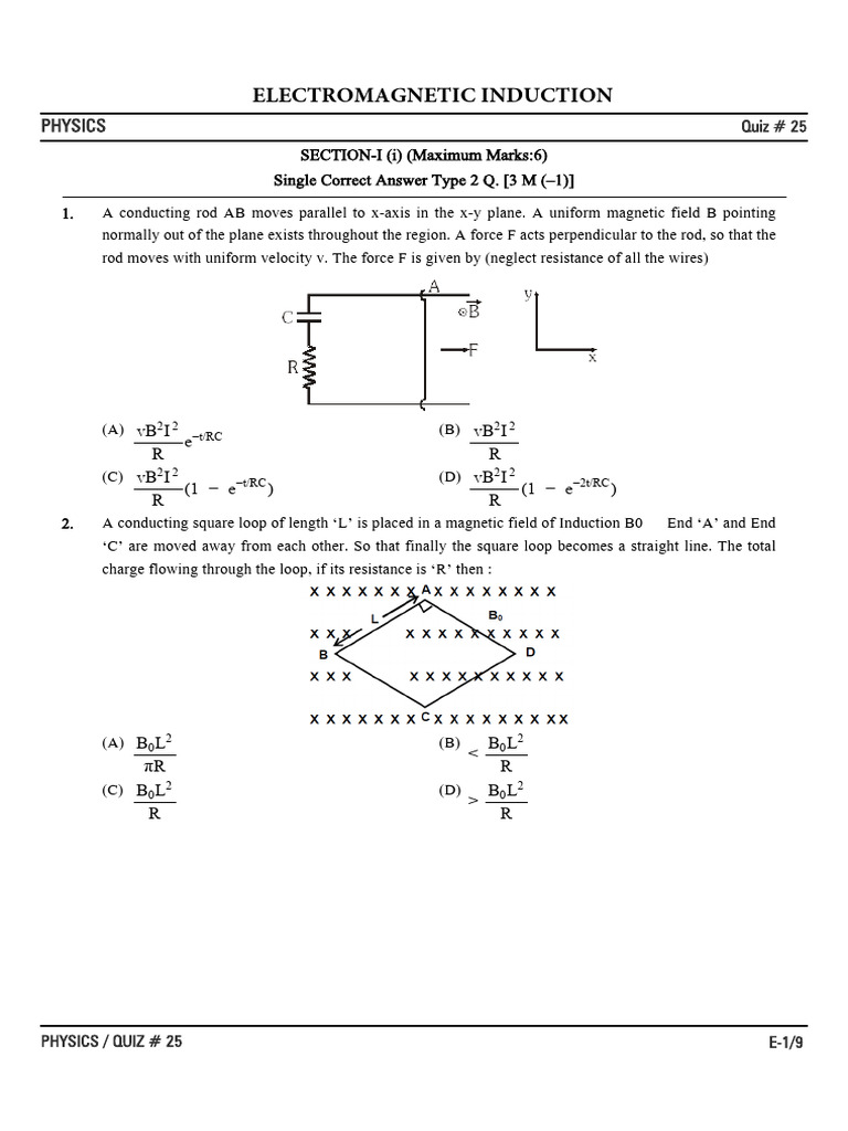 EMI Quiz | PDF | Electromagnetic Induction | Magnetic Field