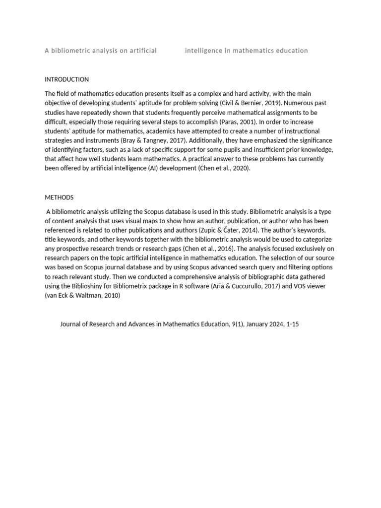 A Bibliometric Analysis on Artificial Intelligence in Mathematics Education | PDF | Artificial ...