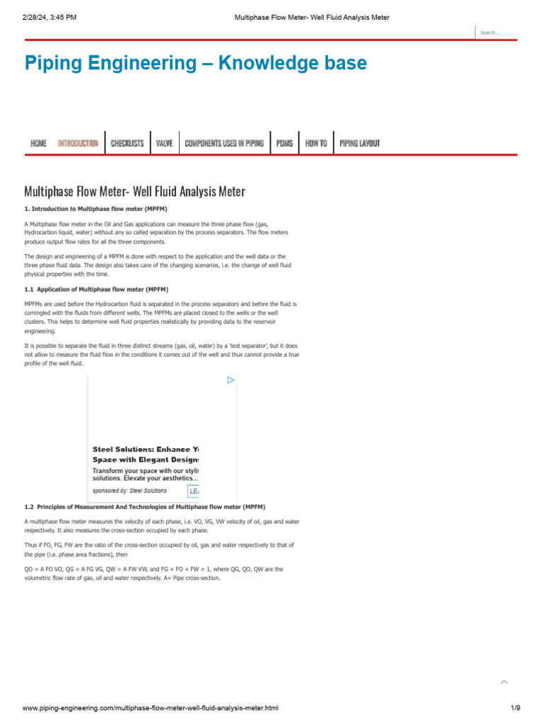 Multiphase Flow Meter - Well Fluid Analysis Meter | PDF | Flow ...