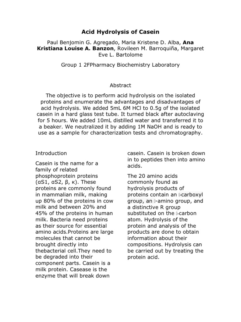 Acid Hydrolysis of Casein | PDF