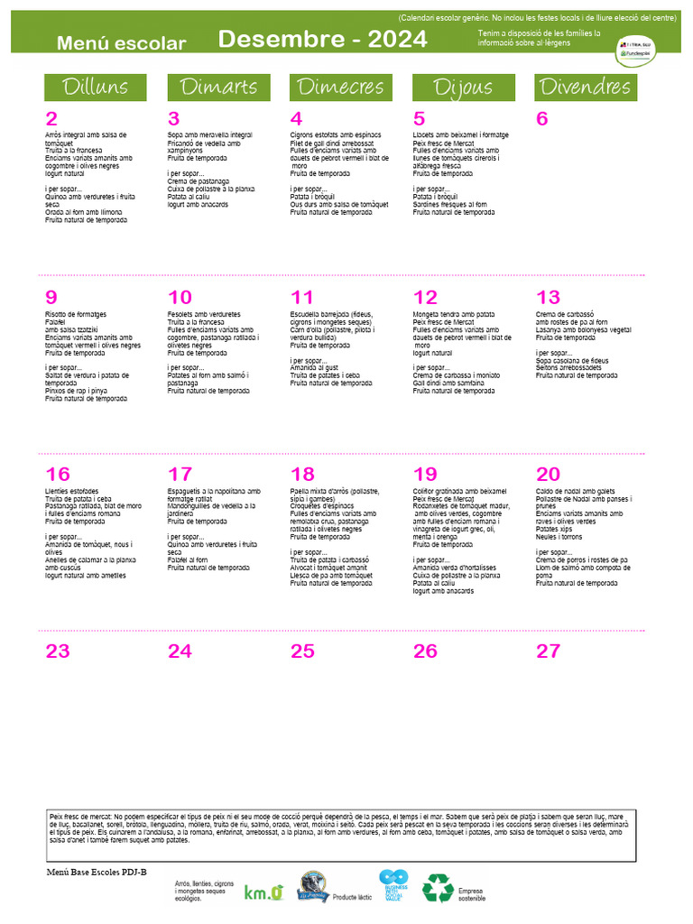 Menu Base Escoles PDJ B | PDF
